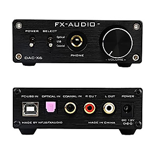 FX-Audio DAC-X6 Mini HiFi 2.0 Digital Audio Decoder DAC Input USB/Coaxial/Optical Output RCA/Headphone Amp 24Bit/96KHz DC12V (Black)