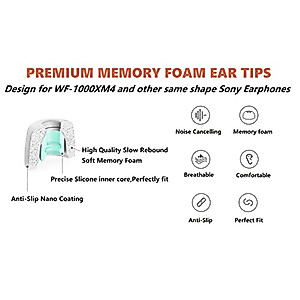 JNSA Replacement for WF 1000XM4 1000XM3 Memory Foam Ear Tips Noise Canceling Foam Eartips Ear Plug Earbud Tips M Size 3 Pairs, [Fit in Case], Silver,Medium Size (FoamXM4S3PM)