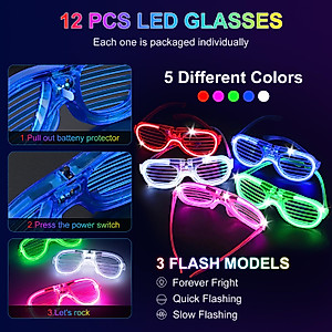 SHQDD 136PCS Glow in the Dark Party Supplies,Glow Sticks Glasses Favors, 12PCS Foam Glow Sticks, 12PCS LED Glasses, 12PCS Bunny Ear Headband and 100PCS Glow Sticks for Neon Party for Kids or Adults