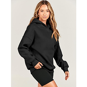 ANRABESS Womens Oversized Hoodies Fleece Pullover Sweatshirts Fall Casual Comfy Lightweight Hooded Clothes for Teen Girls Black A1023heise-S