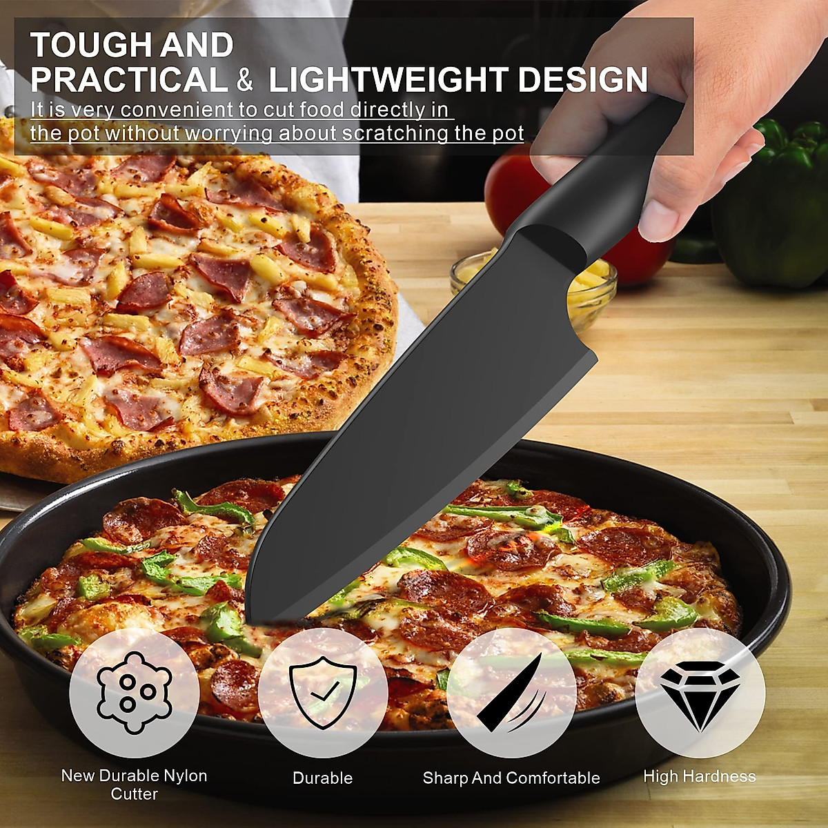 AILUROPODA Nylon Knife, 2-Piece Plastic Kitchen Knife for real cooking and Cutting Pizza, Cakes, Bread, Fruits, Veggies Durable Nylon Kitchen Knife for kids