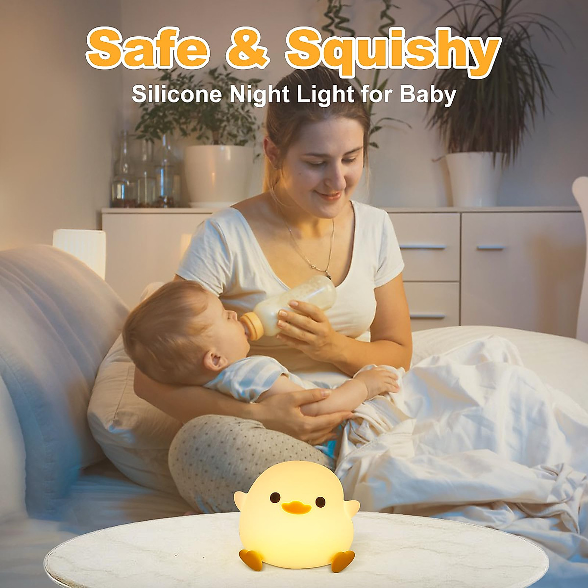 Daixinde Duck Night Light, Cute Duck Light, Rechargeable Dimmable Nightlight, Silicone LED Bedside Lamp Nursery Nightlight with 20 Minutes Timer and Touch-Sensitive for Bedrooms, Living Room