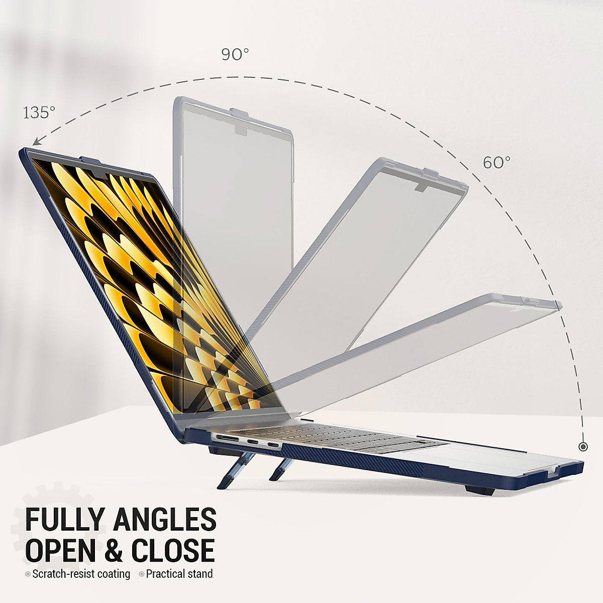 SEYMAC stock MacBook Air 15 inch Case 2024/2023 Release A3114/A2941 M3/M2 Chip, Shock-Absorbing Protection Case with Folding Stand &Mouse Pad/Bag for MacBook Air 15” A3114/A2941 M3/M2 Chip (Blue)