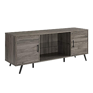 Walker Edison Saxon Mid Century Modern Glass Shelf TV Stand for TVs up to 65 Inches, 60 Inch, Slate Grey