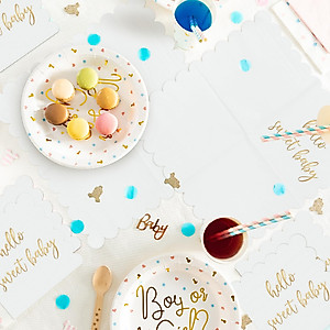 Zhanmai 100 Pcs Scalloped Baby Shower Napkins Hello Sweet Decorations Paper White and Gold Napkins Disposable Luncheon Cocktail Napkins Folded 5 x 5 Inch for Baby Shower Party Decor