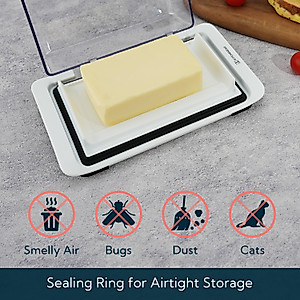 KITCHENDAO Airtight Flip-Top Butter Dish with Lid for Countertop and Refrigerator, Butter Keeper, Plastic Butter Holder Tray for 2 Sticks East Coast/West Coast/European Style/ Kerrygold Butter