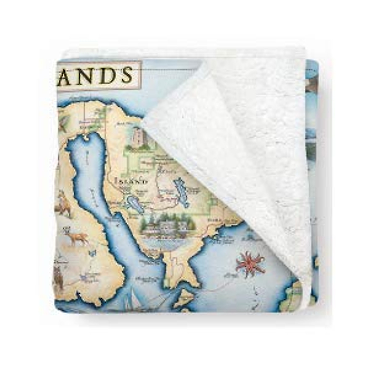 San Juan Island Map Fleece Blanket - Hand-Drawn Original Art - Soft, Cozy, and Warm Throw Blanket for Couch - Unique Gift - 58"x 50"