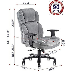 CLATINA Ergonomic Velvet Big Tall Executive Office Chair with Upholstered Swivel 400lbs High Capacity Adjustable Height Thick Padding Headrest and Armrest for Home (Grey)