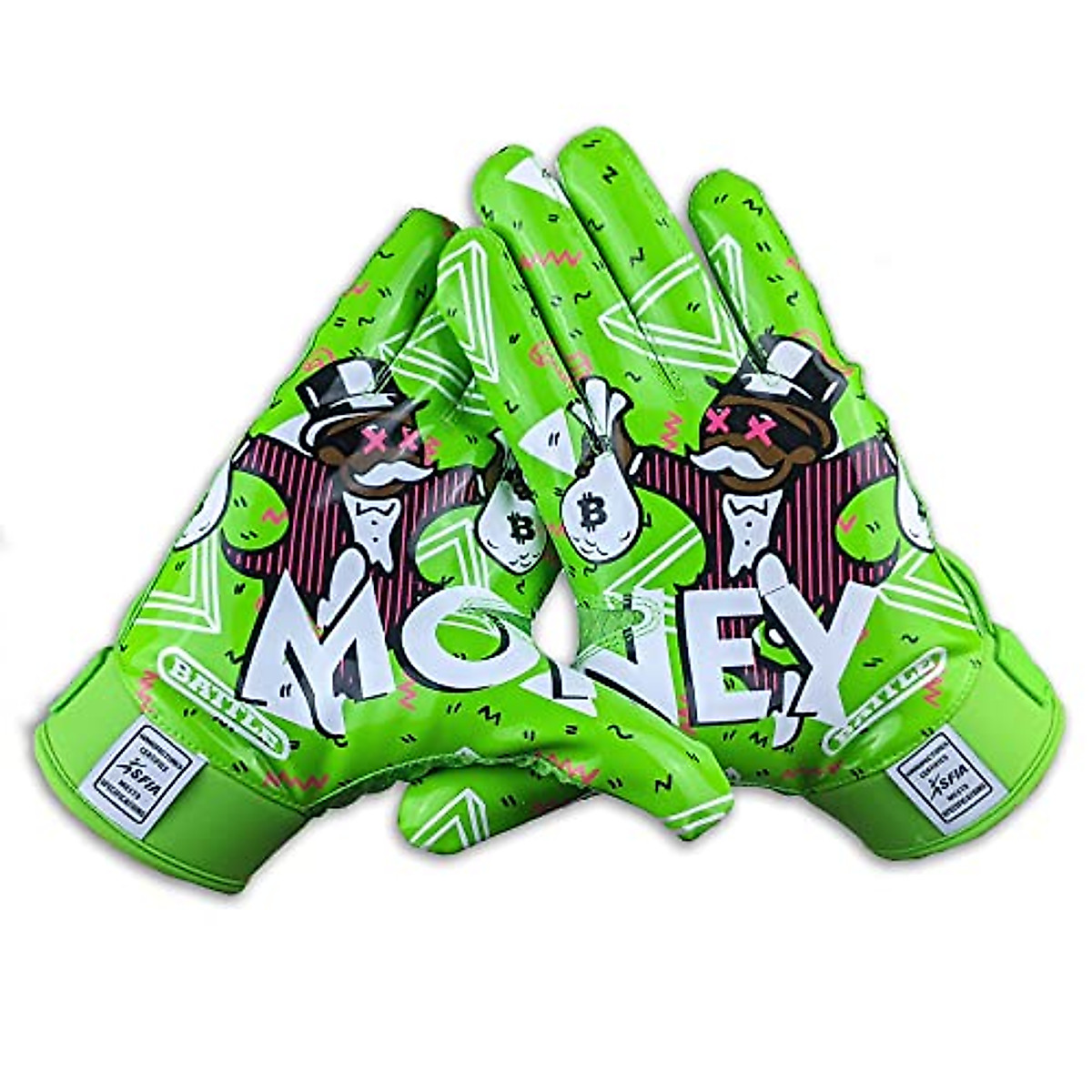 Battle Sports Money Man 2.0 Wide Receiver Football Gloves - Adult and Youth Football Gloves - Ultra Grip Gloves - Adult Medium, Neon Green