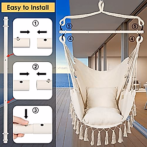 Y- STOP Hammock Chair Hanging Rope Swing, Max 500 Lbs, 2 Cushions Included, Large Macrame Hanging Chair with Pocket for Superior Comfort, with Hardware Kit, Beige