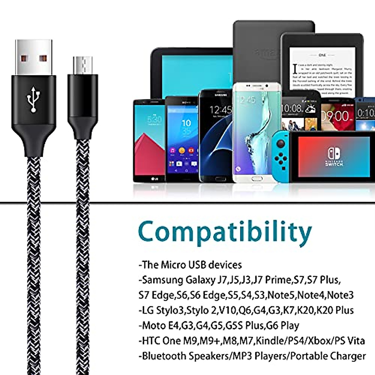 Adaptive Fast Charger Android Charger for Samsung Galaxy S7 Edge S6 S5 J3 J3V J7 J7V J5,Moto G5 G4 E6 E5 E4,LG Stylo 3 2 G4 K50 K40 K22 K20,Tablet,Android Phone,HTC, 3ft Fast Charging Micro USB Cable