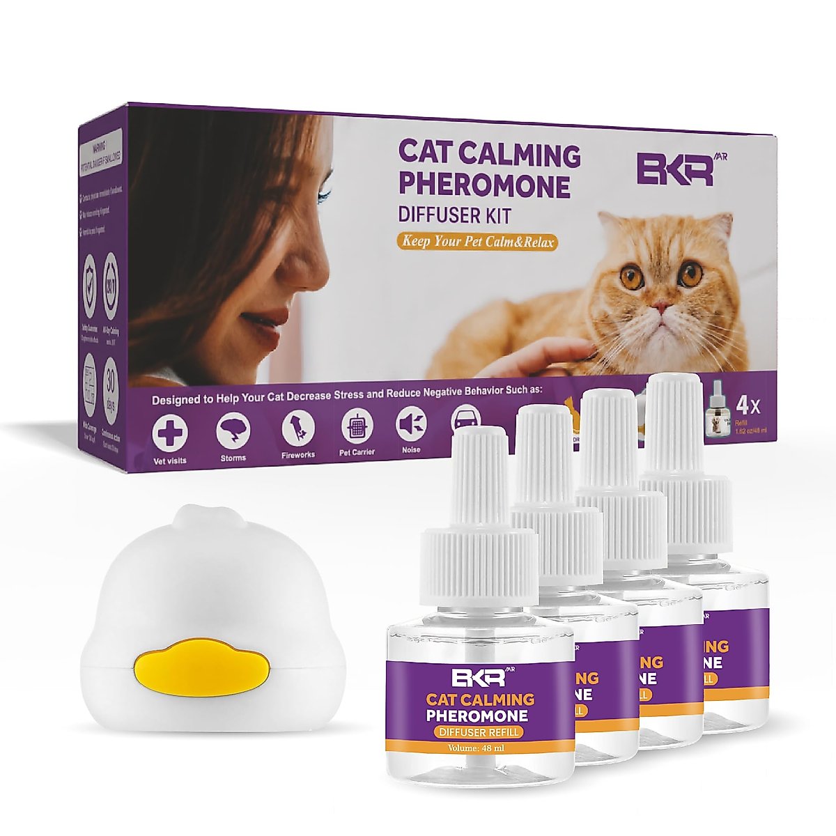 BKRMART Cat Pheromones Calming Diffuser 5 in 1 Therapet Md Cat Diffuser for All Cats, 1 Pheromone Cat Calming Diffuser & 4 Refills