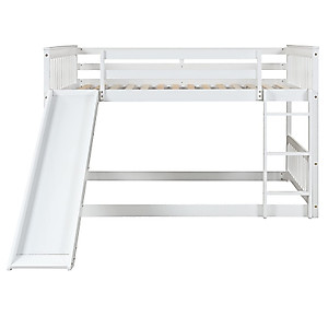 Bellemave Full Over Full Low Bunk Bed with Slide Wood Floor Bunk Beds with Ladder for Kids Boys Girls Teens, White