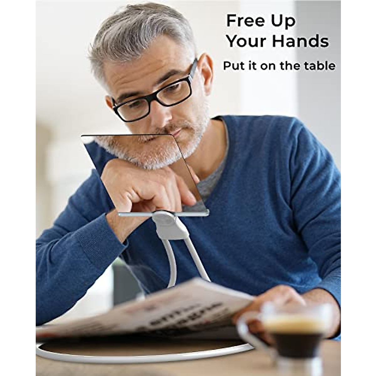 3X Hands Free Magnifying Glass for Reading,7.1"x4.7" Neck Wear Magnifier Flexible Gooseneck Full Book Page Magnifier for Seniors Repair Sewing Cross Stitch(White)