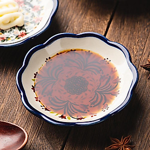 Sizikato 4pcs Porcelain Appetizer Plate, 4-Inch Snack Plate Sauce Dipping Saucer, Exotic Flower Pattern