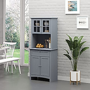 HOMCOM Elegant Buffet with Hutch, Kitchen Pantry Storage Cabinet with Framed Glass Door Drawer and Microwave Space, Grey