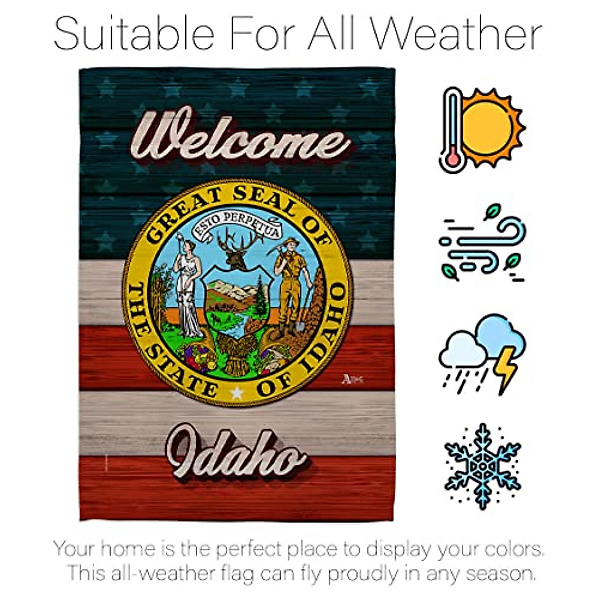 Welcome Idaho Garden Flag - Set Wood Dowel Americana States USA American Territories Republic Country Particular Area - House Decoration Banner Small Yard Gift Double-Sided Made in 13 X 18.5