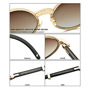 HEPIDEM 100% Really Buffalo Horn Luxury 720pcs Diamonds Sunglasses (White Frame Gradient Gray Lens)