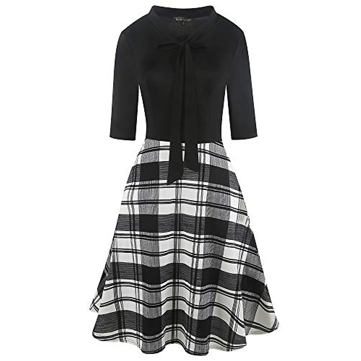 oxiuly Women's Vintage Bow Tie V-Neck Pockets Casual Work Party Cocktail Swing A-line Dresses OX278 (S, BK-Wp P5)