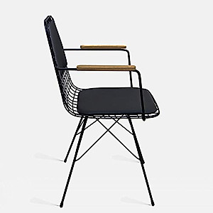 THEIA TASARIM STARLEG Metal Dining Side Arm Chair | Mid Century Modern Wire Design Kitchen Chairs with Faux Leather Seat & Back Pad | Dining Room Arm Chair for Cafe & Bistro | Set of 2 Indoor-Outdoor