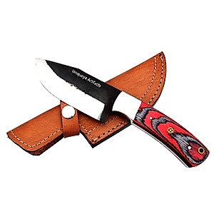 Fixed Blade Knife with Sheath, 9'' Full Tang Hunting Knife with High Carbon Steel Blade, Non-Slip Color Wood Handle, Lanyard Hole, Camping Knife for Hiking, Outdoor, Hunting, Survival, Camping