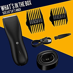 Body Hair Trimmer for Men, Electric Groin & Pubic Hair Trimmer, Waterproof Wet/Dry Body Shaver Groomer, Ceramic Male Hygiene Razor Clippers w/Charging Dock, 90 Min Battery Life