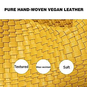 CJSTORE Women Leather Hand-Woven Tote Handbag Fashion Shoulder Top-handle Bag Large Capacity Underarm Bag with Purse Black