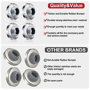 Concave Wall Door Stopper Door Bumper Stainless Steel Wall Protector Door Stops Wall Mount Flush Bumper with Grey Rubber Concave Door Knob Cover Stopper (Silver,4 Pieces)
