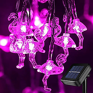 ENSHUI Solar String Lights Outdoor Waterproof 60 LED 35.6ft Pink Flamingo Garden Lights 8 Lighting Modes Fairy Lights String Deck Patio Porch Christmas Decoration (Flamingo)