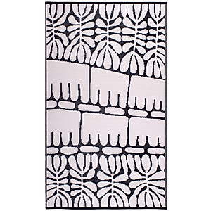 Fab Habitat Outdoor Rug - Waterproof, Fade Resistant, Crease-Free - Premium Recycled Plastic - Tribal, Black & White - Porch, Deck, Balcony, Mudroom, Laundry Room, Patio - Serowe - Black - 3 x 5 ft
