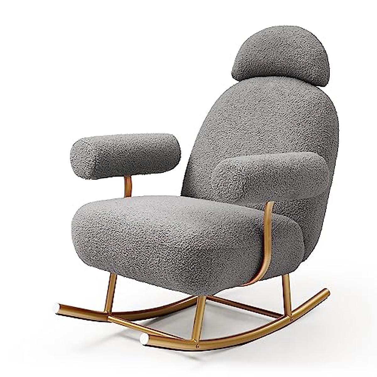 Holaki Nursery Rocking Chair,Modern Sherpa Fabric Accent Upholstered Rocker Glider Chair for Baby and Kids,Comfy Armchair with Gold Metal Frame,Leisure Sofa Chair for Nursery/Bedroom/Living Room(Grey)