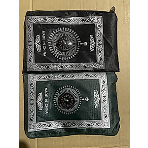 AONUOWE MuslimTravel Prayer Rug with Compass,Pocket Size Praying Mat Best Islamic Gift for Muslim (Black)