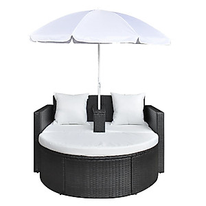 QZZCED Patio Bed with Parasol,Pool Lounge Chairs,Outdoor Chaise Lounge,Patio Lounge Chair,Outdoor Furniture,Outdoor Garden Chair,for Pool Side,Balcony,Beach,Yard,Black Poly Rattan