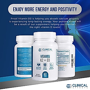 Clinical Effects Vitamin K2 + D3 - K2 + D3 Vitamin Supplement with Bioperine Black Pepper Extract and Calcium for Bone and Heart Health Support - 60 Capsules - Max Absorption - Made in The USA
