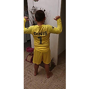 KELME Kids Customize Padded Goalie Shirt and Short, Boys Goalkeeper Jersey, Long Sleeve Turf Training Soccer Uniform, Youth Futsal Bundle Set Keeper Kit Clothes Yellow Kid 10