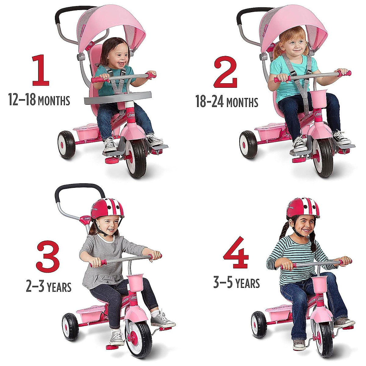 Radio Flyer Toddler Tricycle and Stroller, w/ Adjustable Seat for 9 Months to 5 Years Old, Pink