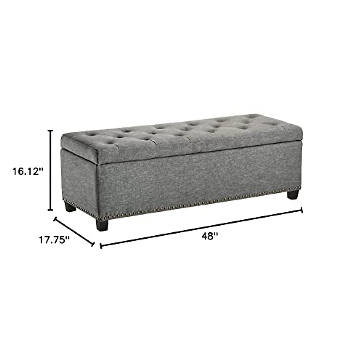 FIRST HILL FHW Thomas Rectangular Storage Ottoman Bench, Large, Stone Grey