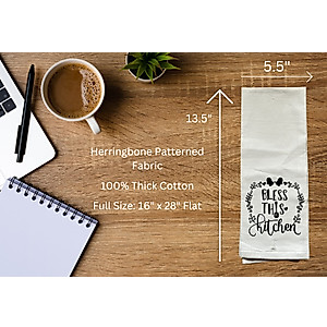 Set of 5 Sentiment Kitchen Dish Towels - Teacher Gift, Christmas Gift for Women, Hostess Gift, White Flour Sack Baking and Cooking Related Kitchen Towels Gift Set - Comes in Organza Gift Bag