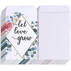 Whaline 200 Pack Watercolor Wedding Favor Seed Packets Self-Adhesive Let Love Grow White Envelope Rustic Small Flower Seeds Storage Packets for Garden Office Wedding Gift Party Favors, 3.5 x 2.4 Inch