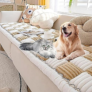 Funny Fuzzy Couch Cover,Funnyfuzzy Cream-Coloured Large Plaid Square Pet Mat Bed Couch Cover,Funny Fuzzy Pet Couch Cover, Cozy Plush Non Slip Couch Cover, Dog Couch Cover Protector (19.6*19.6 inch, B)