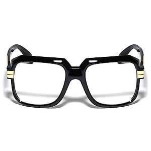 Dweebzilla, Gazelle Emcee Oversized Square Sunglasses w Clear Lenses (Black & Gold Frame, Clear Lenses), One Size Fits Most, HB-McGee