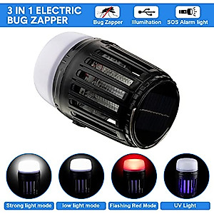 2 Pack 3 in 1 Mosquito Zapper Killer with Solar and USB Rechargeable Waterproof Mosquito Lamp Gnats Flying Trap for Outdoor & Indoor Led Lantern for Home, Camping, Backyard, Patio
