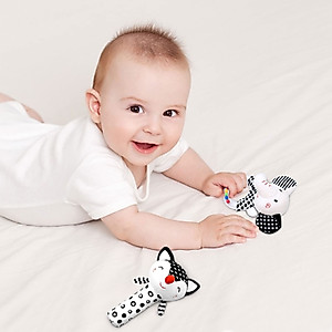 Baby Rattles 0-6 Months Newborn Toys Infant Toys 0-3 Months Rattles for Babies 0-6 Months Baby Toys 0-6 Months, Black and White High Contrast Plush Stuffed Baby Toys for 0 3 6 9 12 Months Girls Boys