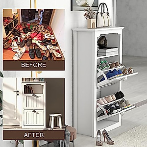 xiweot Shoe Cabinet for Entryway Slim : Hidden Shoe Storage Cabinet for Entryway White Shoe Cabinet Narrow Shoe Cabinet with Doors Wooden Storage Cabinet Slim Shoe Cabinet