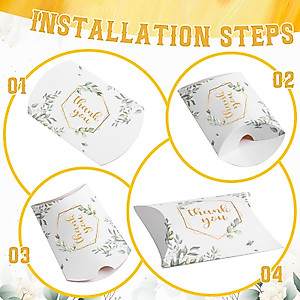 Haomian 100 PCS 4.5Inch x 3.5Inch Kraft Paper Pillow Gift Boxes Candy Treat Gift Box Wedding Party Favor Boxes Sweet Bags Thank You Box for Wedding Bridal Shower Baby Shower Birthday Party Supplies