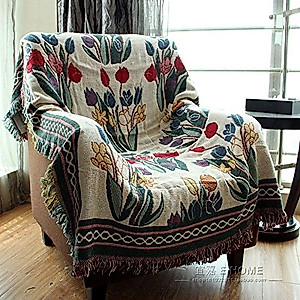CUEERBOT Boho Throw Blanket,Hippie Room Decor Tulips Double Sided Woven Blankets for Sofa Bed Rug (Colorful, 71x51inch)