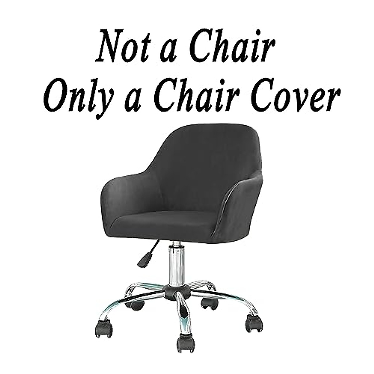 QINU KEONU Only 1 Black Velvet Swivel Armrest Curved Back Home Office Desk Chair Covers Stretch Wingback Dining Chair Cover Protector for Vanity Living Room (Black, 1)