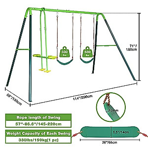 RedSwing Swing Seat for Kids Outdoor with 57-86" Rope, Kids Safety Playground Swing Seat Replacement, Belt Swing, Heavy Duty, with Large Swing Frame Set Backyard Swing and Seesaw， Green