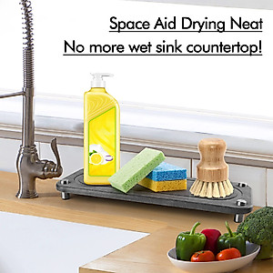 INFTYLE Sink Caddy, Instant Dry Sink Organizer, Sponge Soap Holder Dispenser, Kitchen Countertop Fast Drying Counter Tray Rack, Sink Diatomaceous Pedestal Stand Riser with Stainless Steel Feet