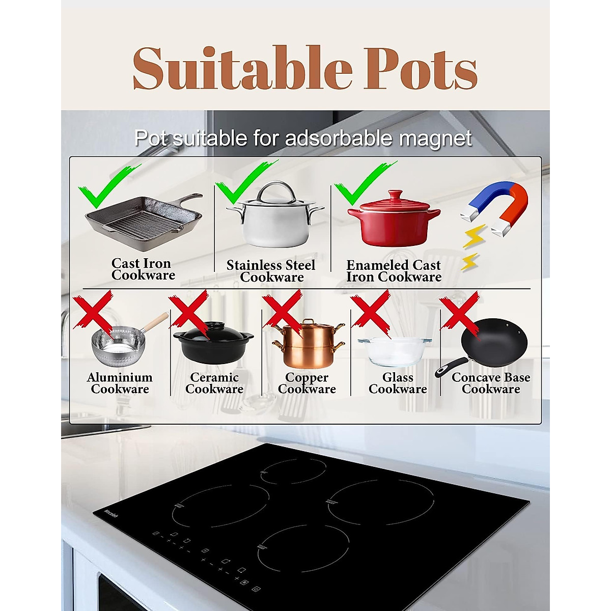 Weceleh Induction Cooktop 30 Inch with 4 Burner, Built-in Induction Stove Top 220-240V, Electric Stove Top with Boost Function, Timer & Kid Safety Lock, 9 Power Levels,7000W,(NO PLUG)